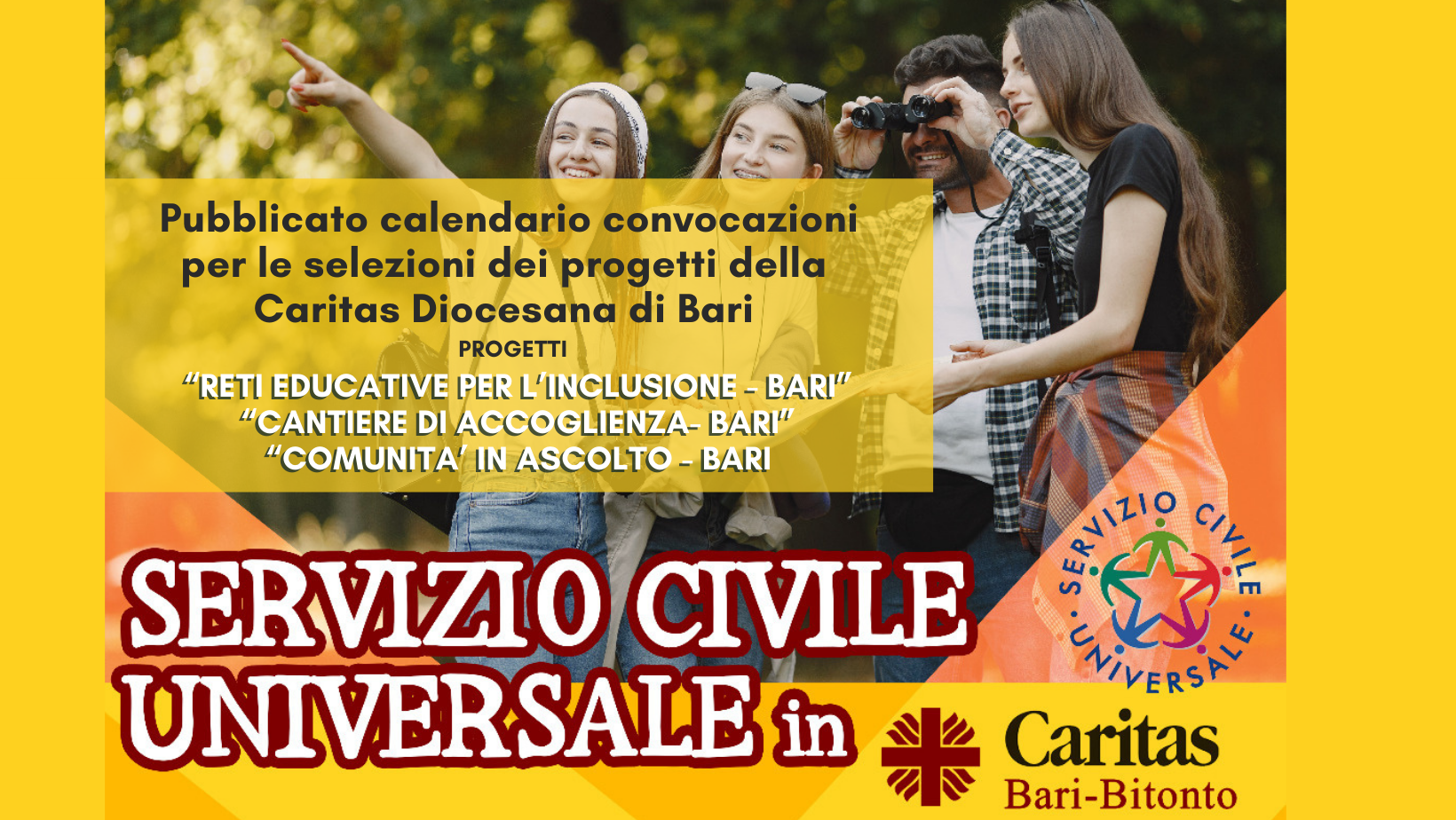 CALENDARIO SELEZIONI SERVIZIO CIVILE UNIVERSALE - Caritas Diocesana Bari-Bitonto