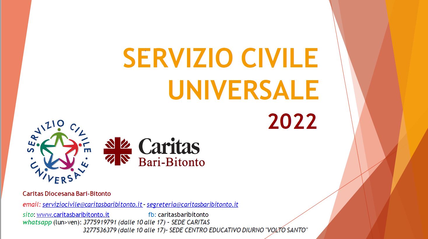 Graduatorie provvisorie Servizio Civile 2022 - Caritas Diocesana Bari-Bitonto